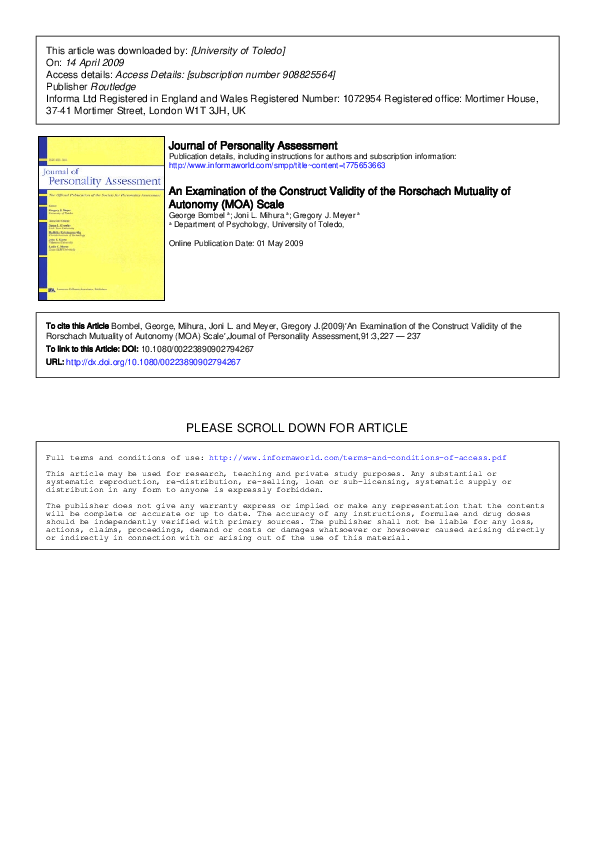 (PDF) An Examination of the Construct Validity of the Rorschach ...