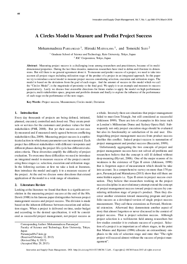 (PDF) A Circles Model to Measure and Predict Project Success