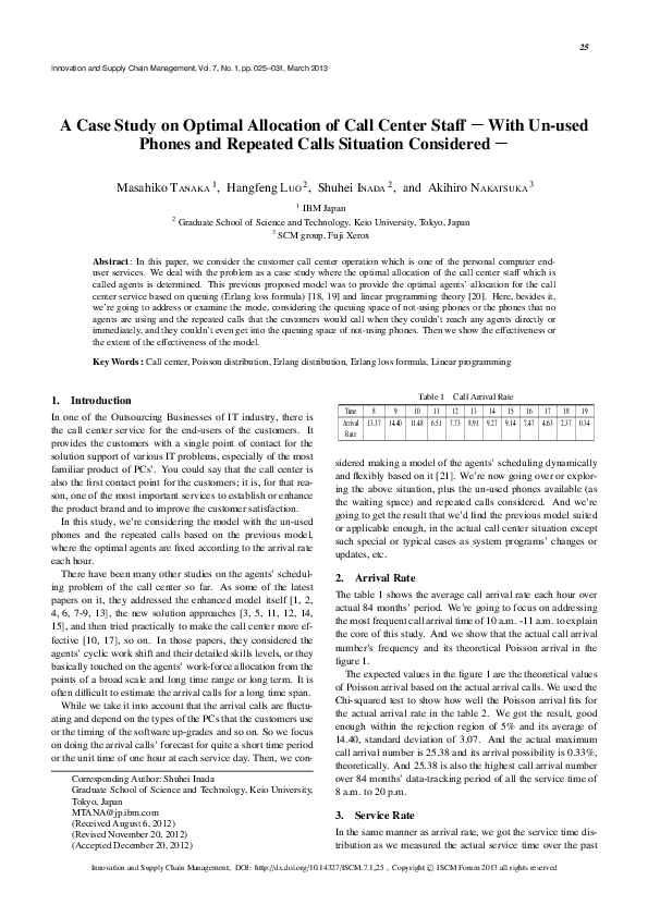 (PDF) A Case Study on Optimal Allocation of Call Center Staff－With Un ...