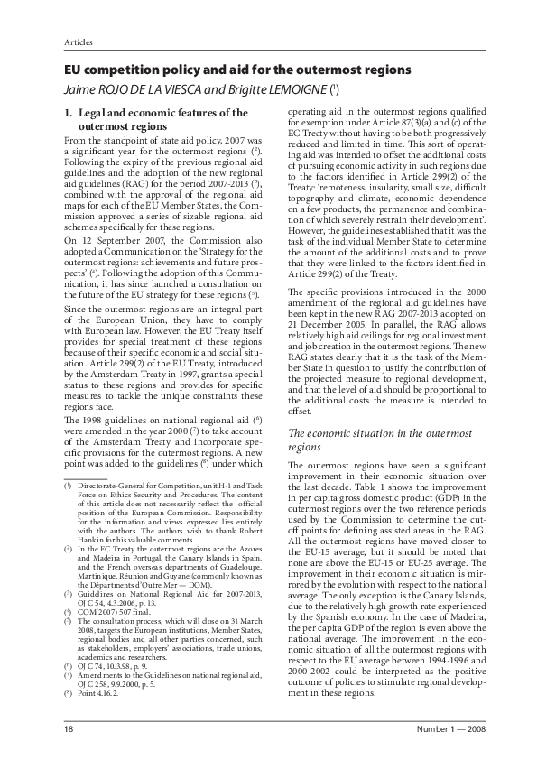 (PDF) EU competition policy and aid for the outermost regions