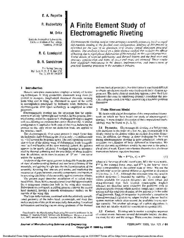 (PDF) A Finite Element Study of Electromagnetic Riveting