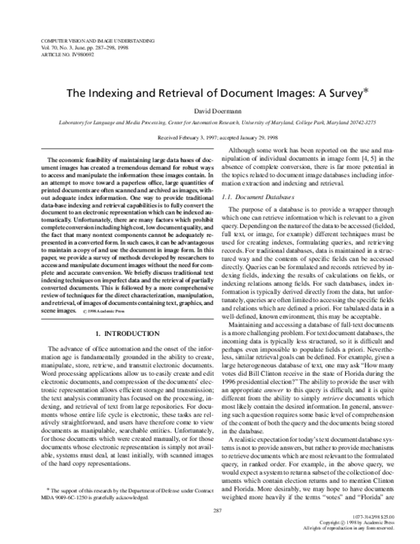 Pdf The Indexing And Retrieval Of Document Images A Survey