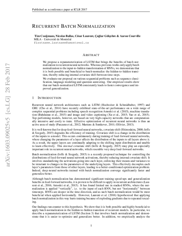 (PDF) Recurrent Batch Normalization