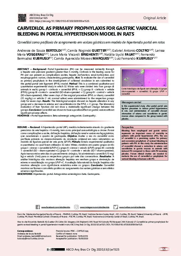 (PDF) Carvedilol as Primary Prophylaxis for Gastric Variceal Bleeding ...