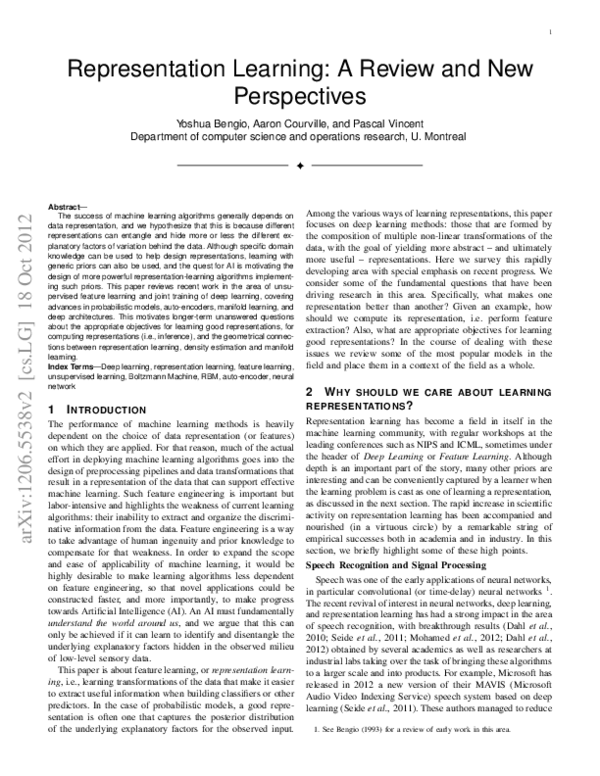 (PDF) Representation Learning: A Review and New Perspectives