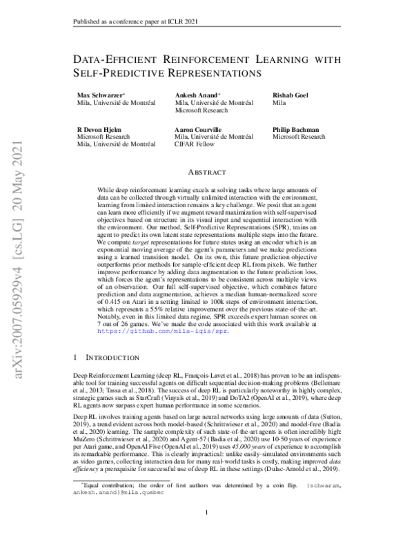 (PDF) Data-Efficient Reinforcement Learning with Self-Predictive Representations