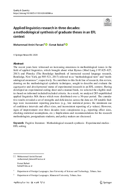 (PDF) Applied linguistics research in three decades: a methodological ...