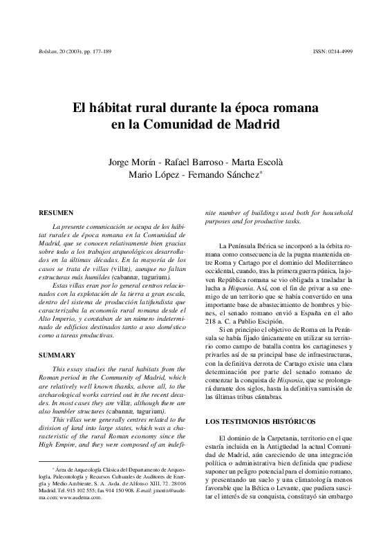 (PDF) El hábitat rural durante la época romana en la Comunidad de Madrid