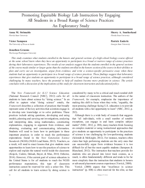 (PDF) Promoting Equitable Biology Lab Instruction by Engaging All ...