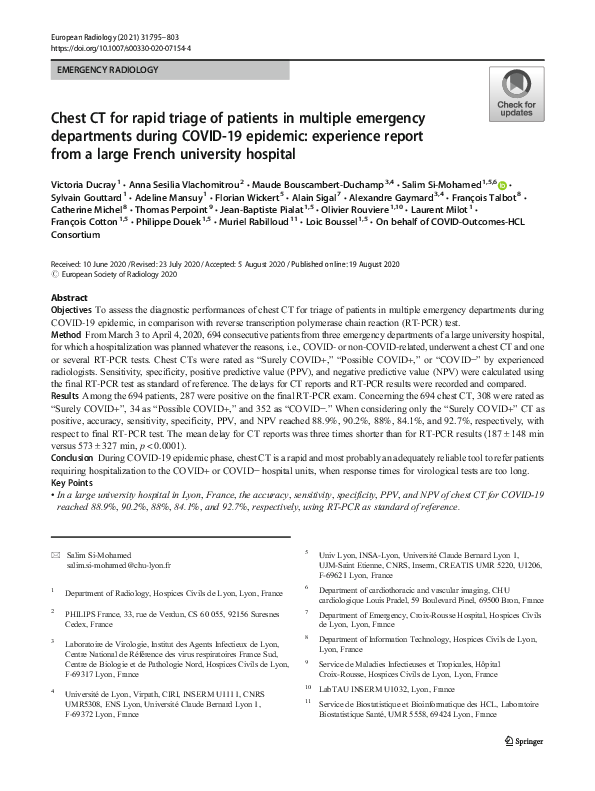 (PDF) Chest CT for rapid triage of patients in multiple emergency ...