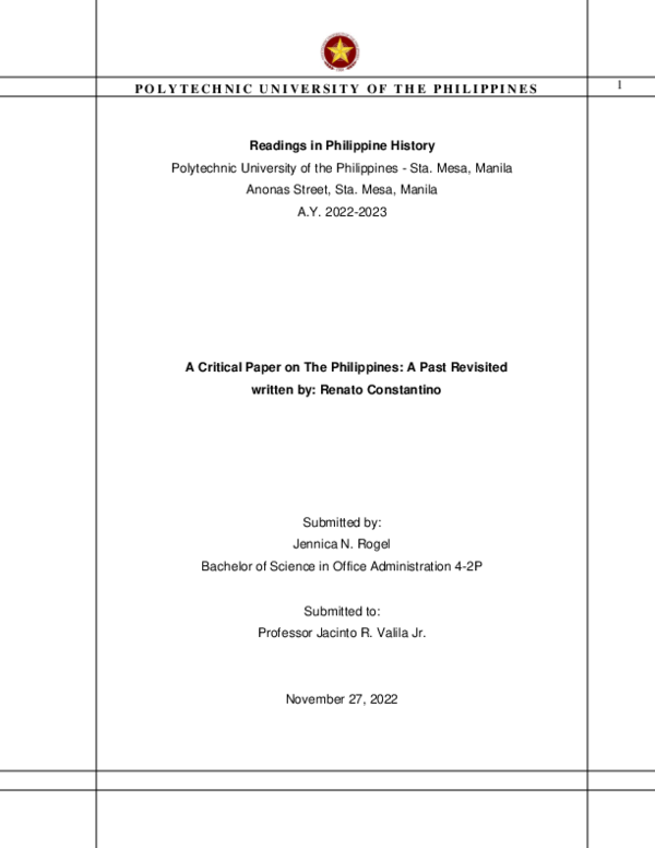 (PDF) A Critical Analysis on The Philippines: A Past Revisited written ...