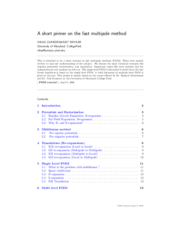 (PDF) A short primer on the fast multipole method