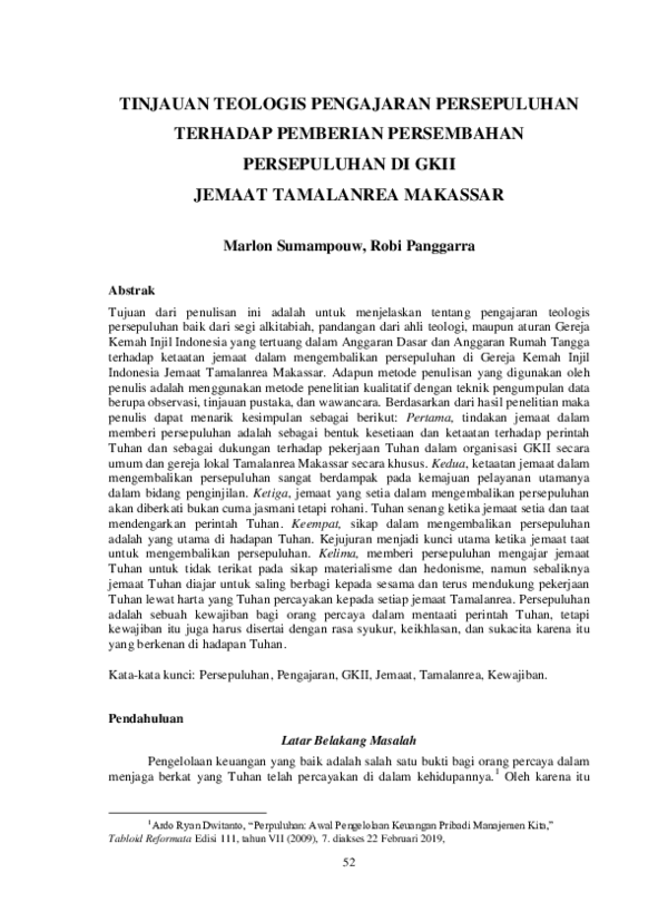 (PDF) Tinjauan Teologis Pengajaran Persepuluhan Terhadap Pemberian Persembahan Persepuluhan Di ...