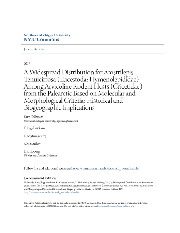 A widespread distribution for Arostrilepis tenuicirrosa (Eucestoda ...