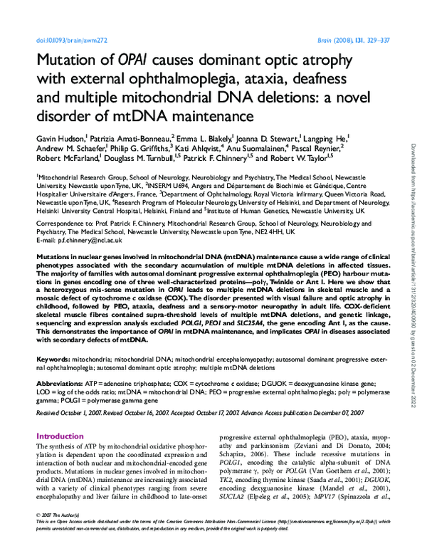 (PDF) Mutation of OPA1 causes dominant optic atrophy with external ophthalmoplegia, ataxia ...