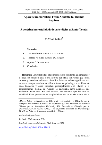 (PDF) Aporetic immortality: From Aristotle to Thomas Aquinas