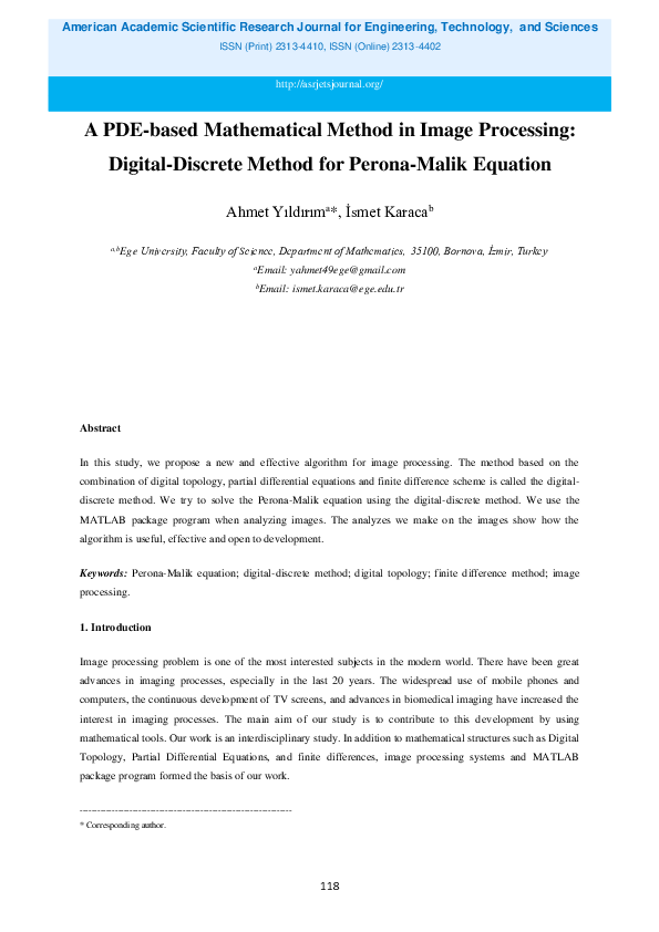 (PDF) A PDE-based Mathematical Method in Image Processing: Digital ...