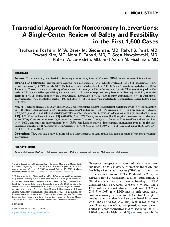 (PDF) Transradial Approach for Noncoronary Interventions: A Single ...