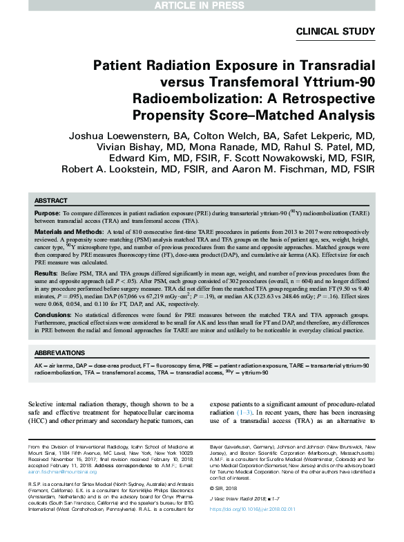 (PDF) Patient Radiation Exposure in Transradial versus Transfemoral Yttrium-90 Radioembolization ...