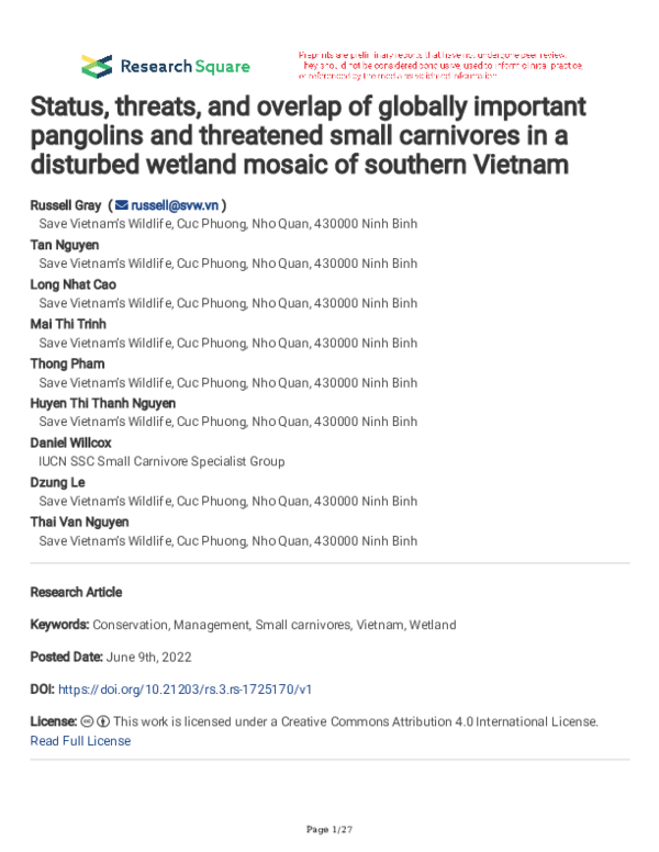 (PDF) Status, threats, and overlap of globally important pangolins and ...