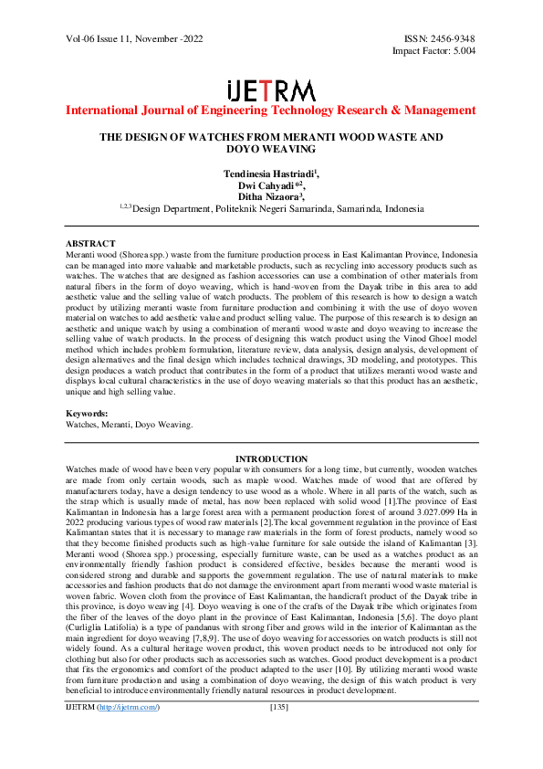 (PDF) THE DESIGN OF WATCHES FROM MERANTI WOOD WASTE AND DOYO WEAVING