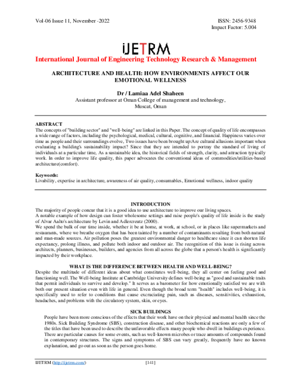 (PDF) ARCHITECTURE AND HEALTH: HOW ENVIRONMENTS AFFECT OUR EMOTIONAL ...