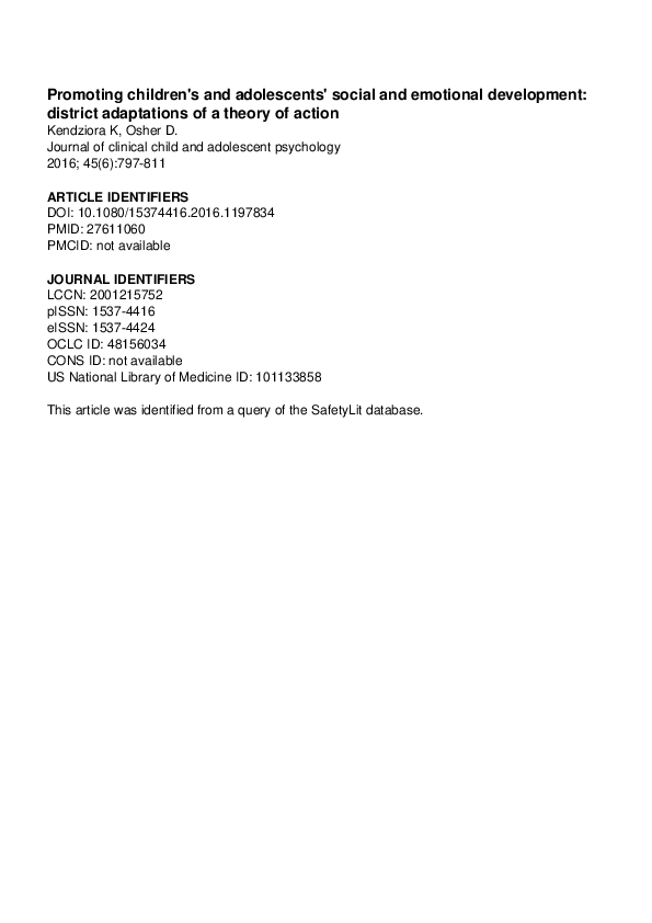 (PDF) Promoting Children’s and Adolescents’ Social and Emotional Development: District ...
