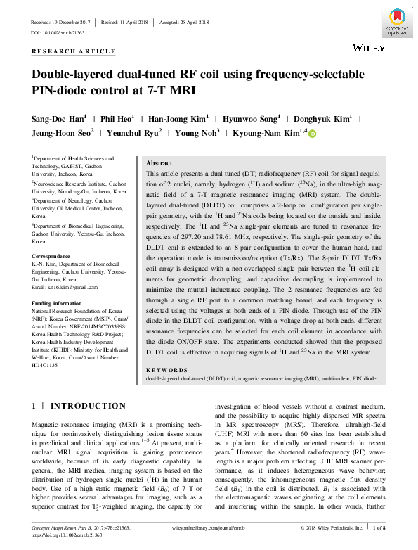 (PDF) Double-layered dual-tuned RF coil using frequency-selectable PIN ...