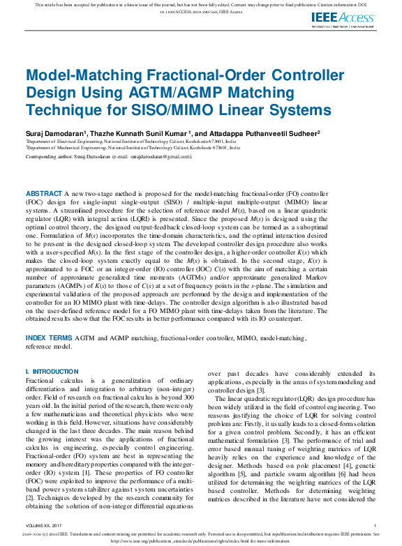 Pdf Model Matching Fractional Order Controller Design Using Agtmagmp