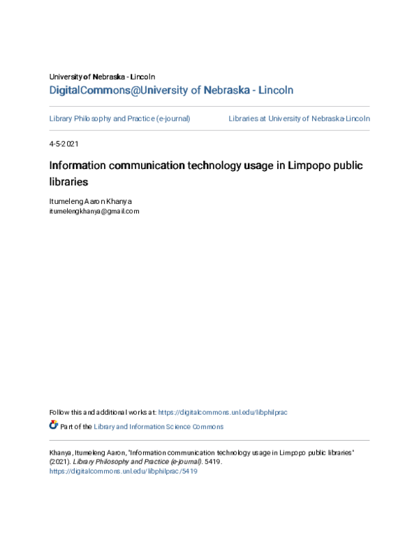 (PDF) Information communication technology usage in Limpopo public ...