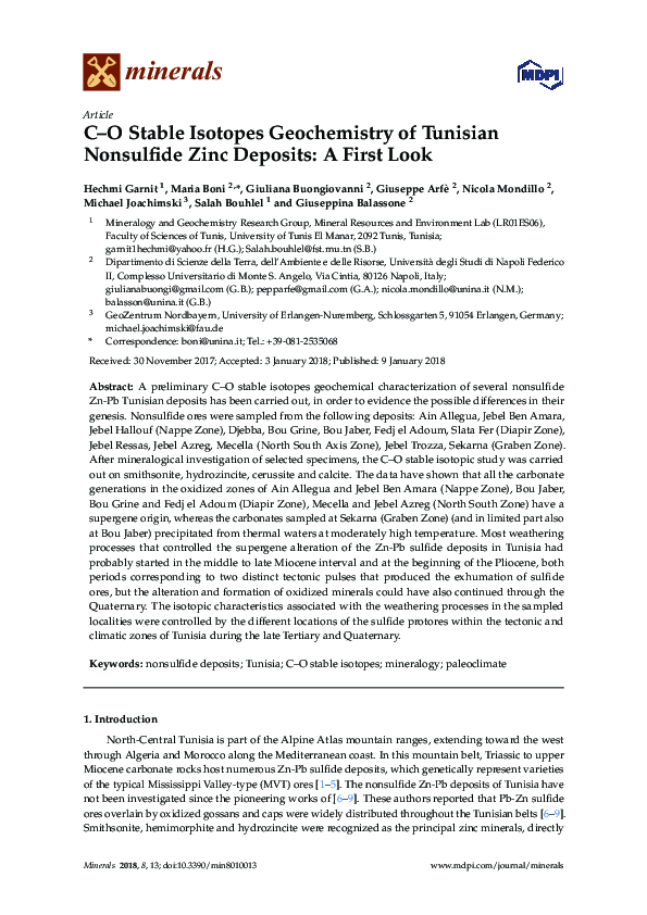 (PDF) C–O Stable Isotopes Geochemistry of Tunisian Nonsulfide Zinc Deposits: A First Look