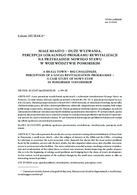 (PDF) Małe Miasto – Duże Wyzwania. Percepcja Lokalnego Programu ...