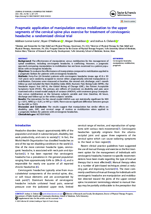(PDF) Pragmatic application of manipulation versus mobilization to the ...