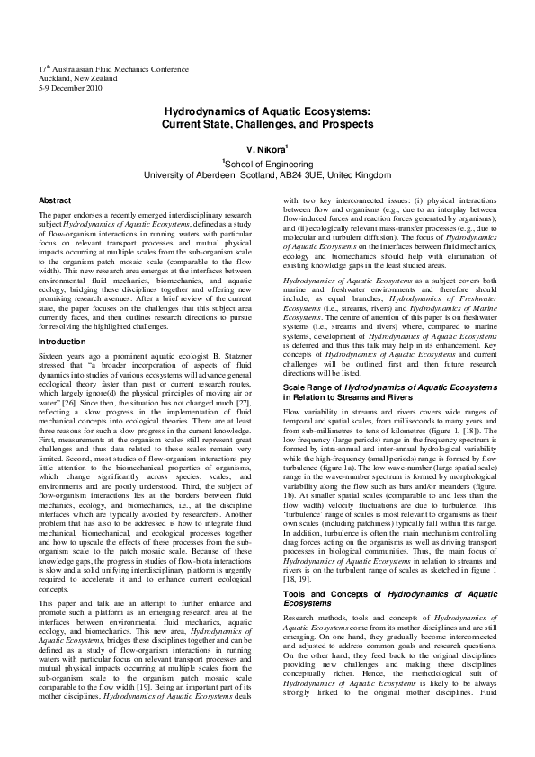 (PDF) Hydrodynamics of Aquatic Ecosystems: Current State, Challenges ...