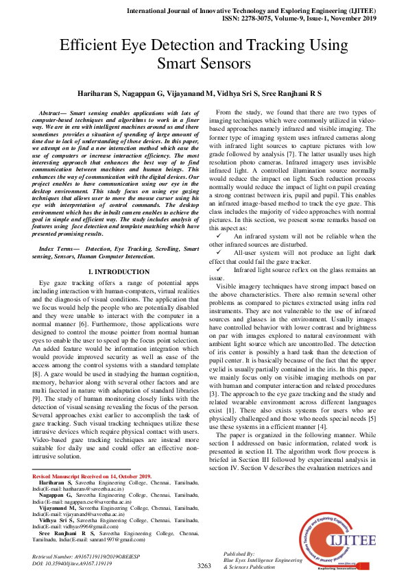 (PDF) Efficient Eye Detection and Tracking using Smart Sensors