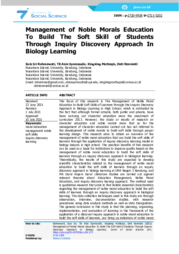 (PDF) Management of Noble Morals Education To Build The Soft Skill of ...