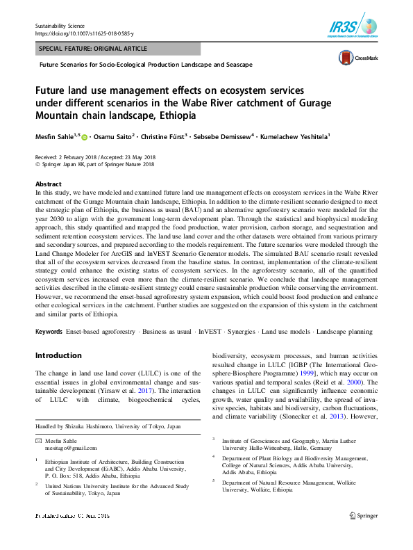 (PDF) Future land use management effects on ecosystem services under ...