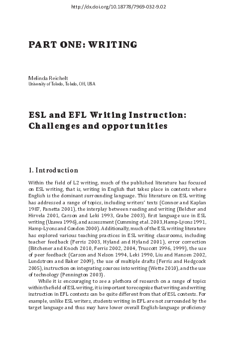(PDF) ESL and EFL Writing Instruction: Challenges and opportunities
