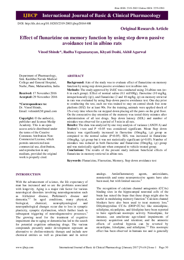 (PDF) Effect of flunarizine on memory function by using step down ...