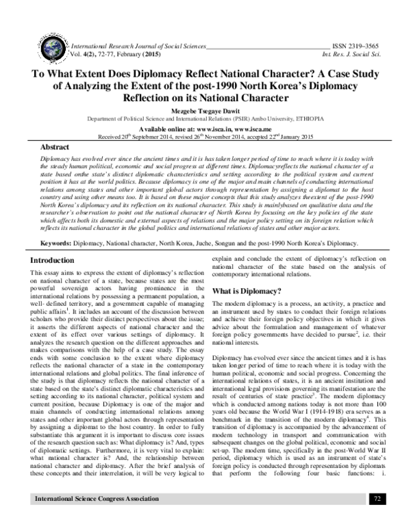 (PDF) To What Extent Does Diplomacy Reflect National Character? A Case ...