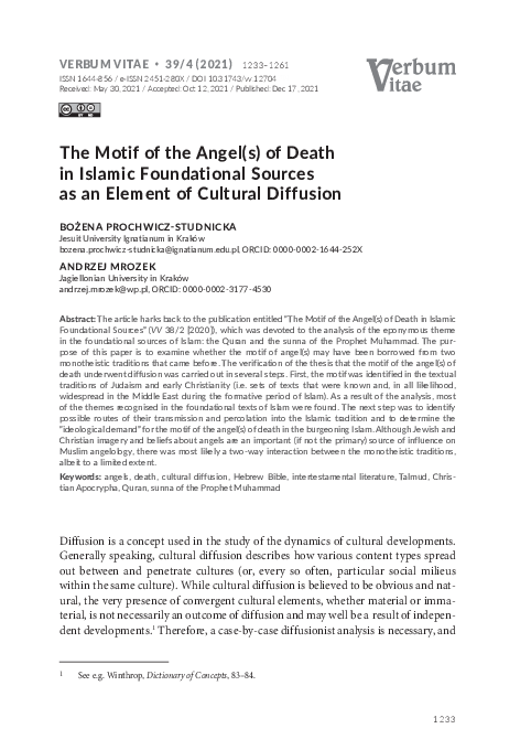 (PDF) The Motif of the Angel(s) of Death in Islamic Foundational ...