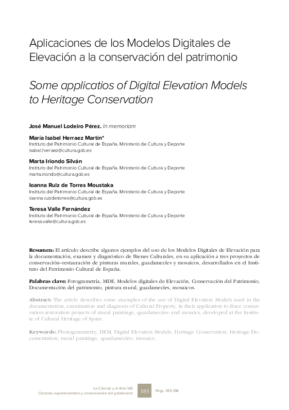 (PDF) Aplicaciones de los Modelos Digitales de Elevación a la conservación del patrimonio Some ...