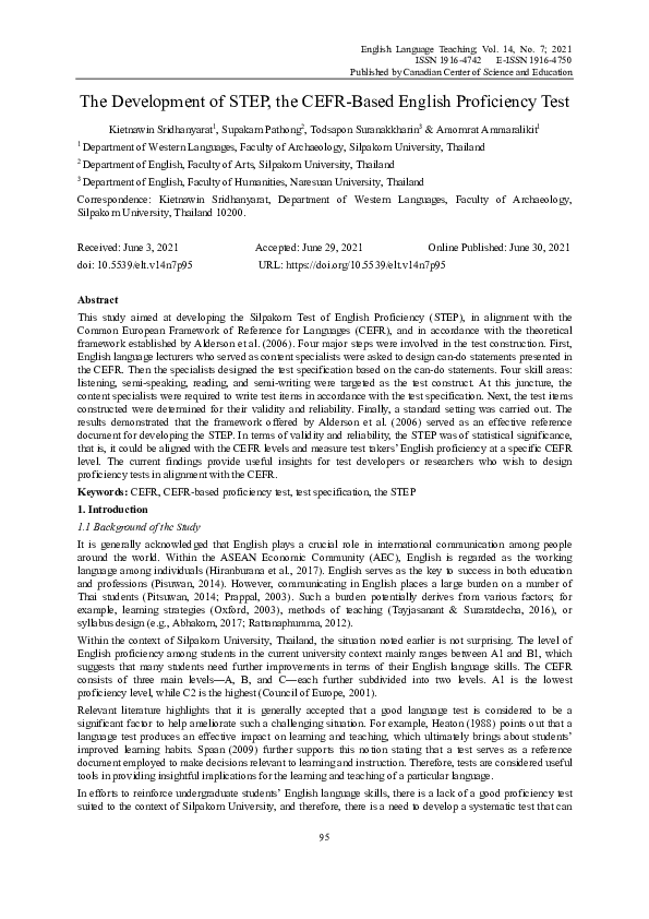 (PDF) The Development of STEP, the CEFR-Based English Proficiency Test