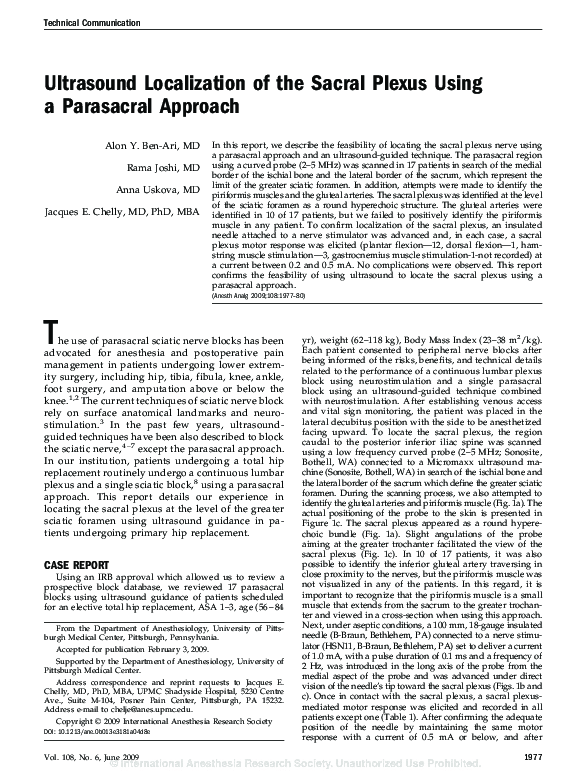 (PDF) Ultrasound Localization of the Sacral Plexus Using a Parasacral ...