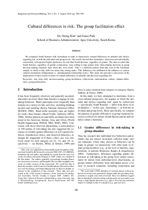 (PDF) Cultural differences in risk: The group facilitation effect
