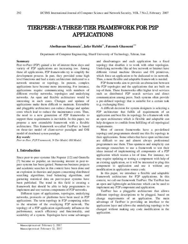 Pdf Tierpeer A Three Tier Framework For P2p Applications