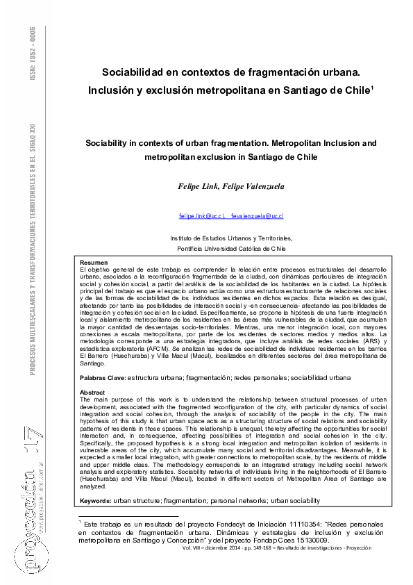 (PDF) Sociability in contexts of urban fragmentation : metropolitan ...