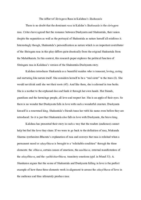 (DOC) The Affect of Shringara Rasa in Kalidasa’s Shakuntala