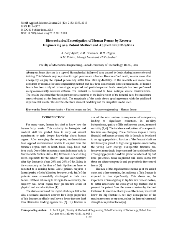 Pdf Finite Element Analysis Of Human Femur By Reverse Engineering