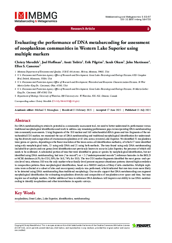 (PDF) Evaluating the performance of DNA metabarcoding for assessment of zooplankton communities ...